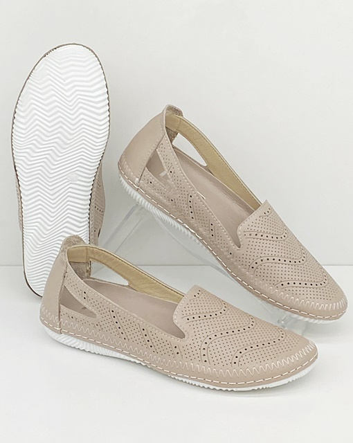 Tenisówki skórzane IZZI 0055-640 beżowe, wsuwane, tęgość G 1/2 ...